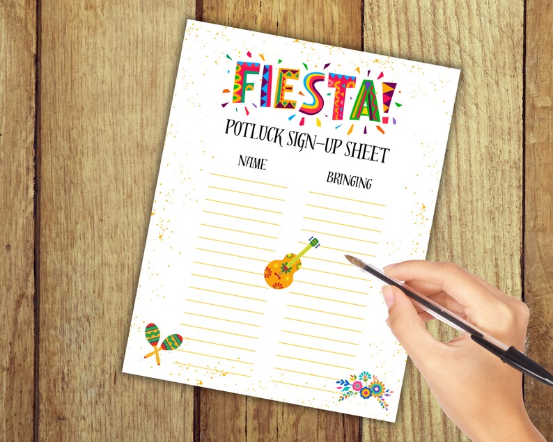 Fiesta Potluck Sign up Sheet, Fiesta Sign up Form, Cinco De Mayo Potluck Sign up Form, Fiesta ...