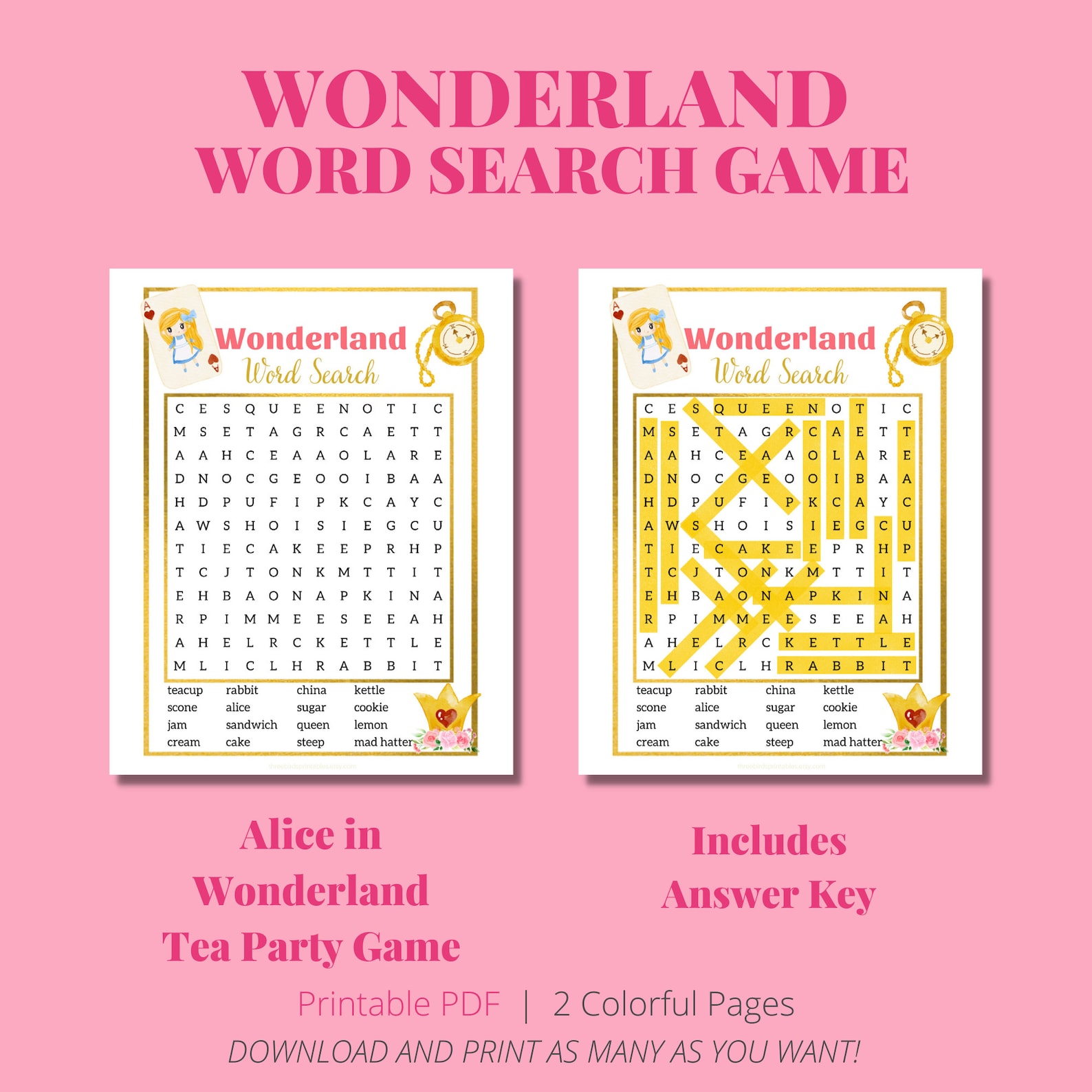 Alice in Wonderland, Word Search Game, Wonderland Tea Party, Alice Tea ...