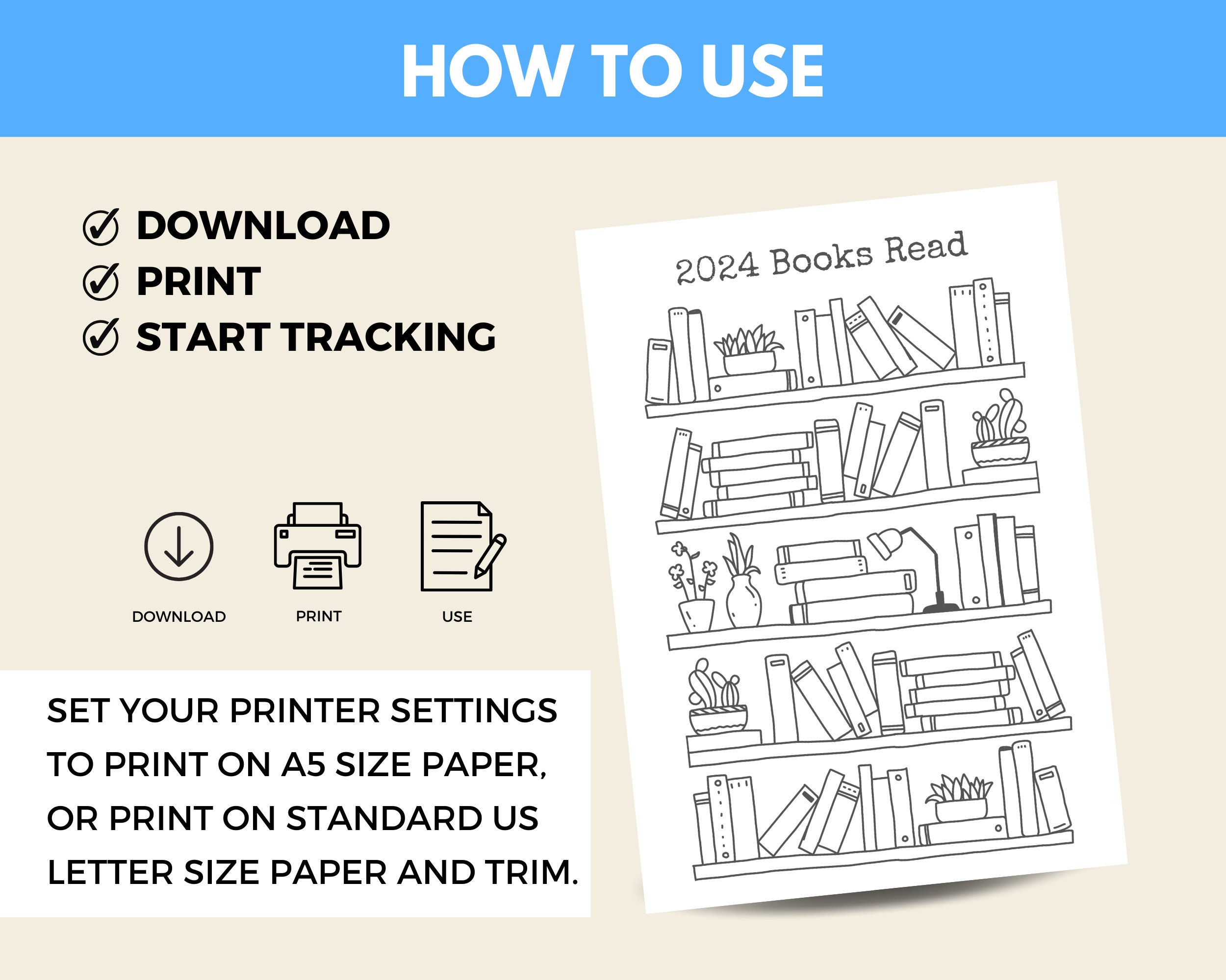 2024 Books Read Printable, Printable Bookshelf Reading Tracker ...