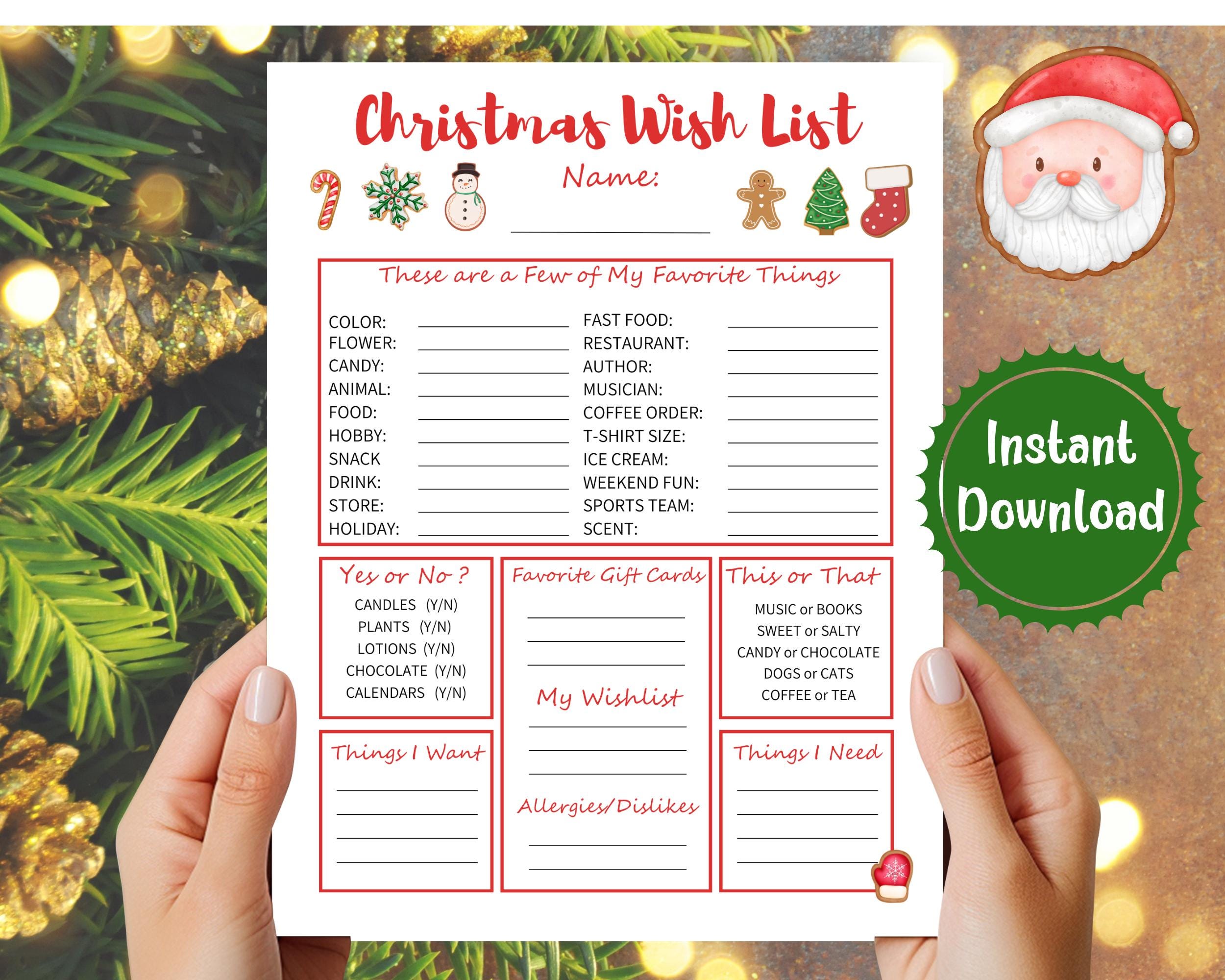 Christmas Wish List, Coworker Secret Santa Questions Printable, All ...