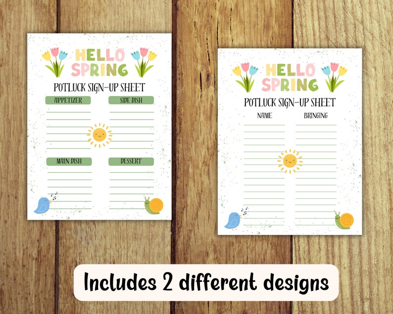 Spring Potluck Sign up Sheet, Spring Sign up Form, Potluck Sign up Form ...