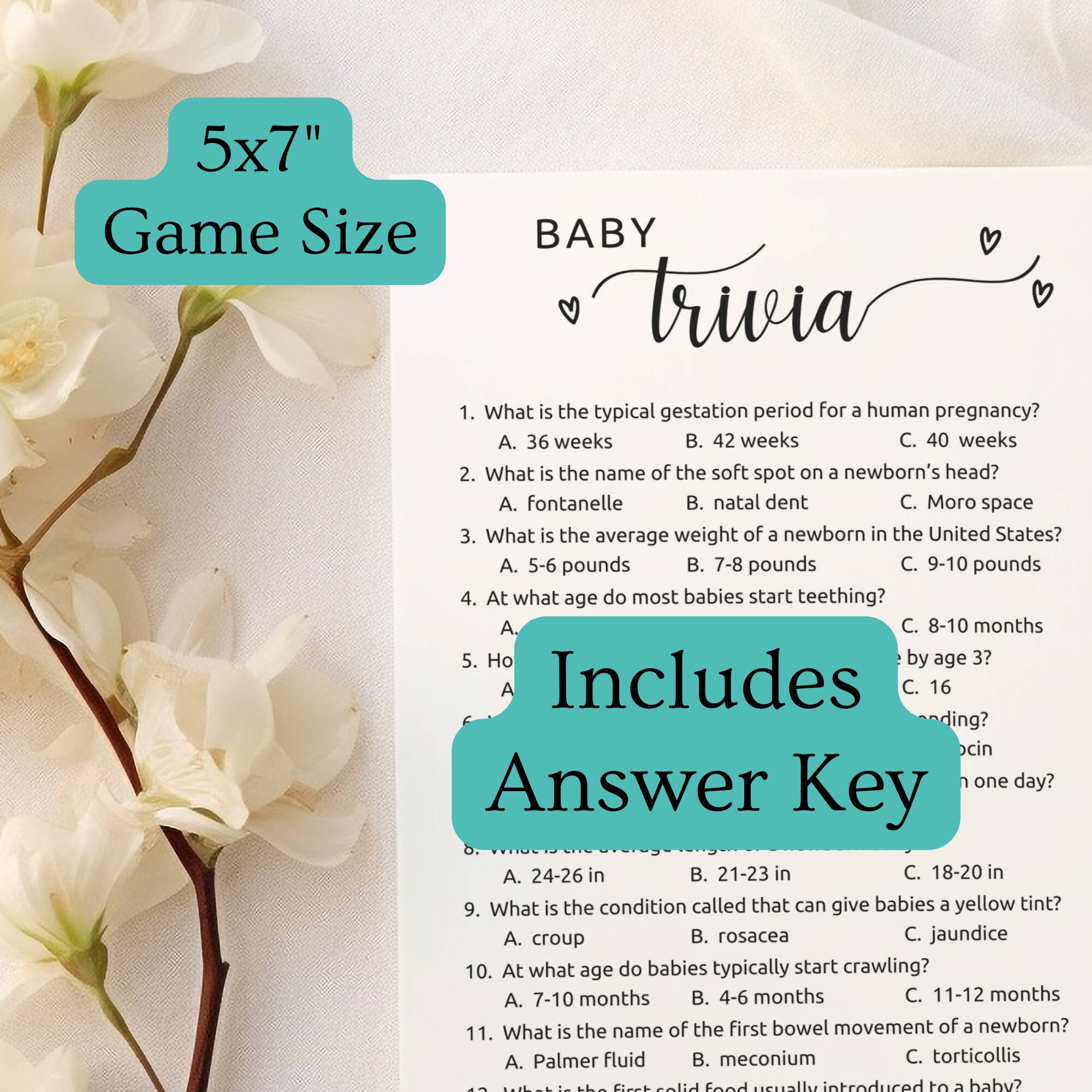 Baby Shower Trivia Game, Baby Shower Games, Baby Shower Trivia With ...