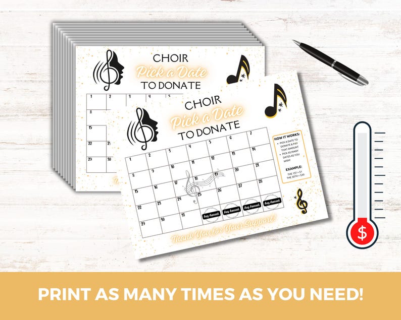 Choir Fundraiser Calendar, Pick a Date to Donate, Cash Calendar, Choir ...