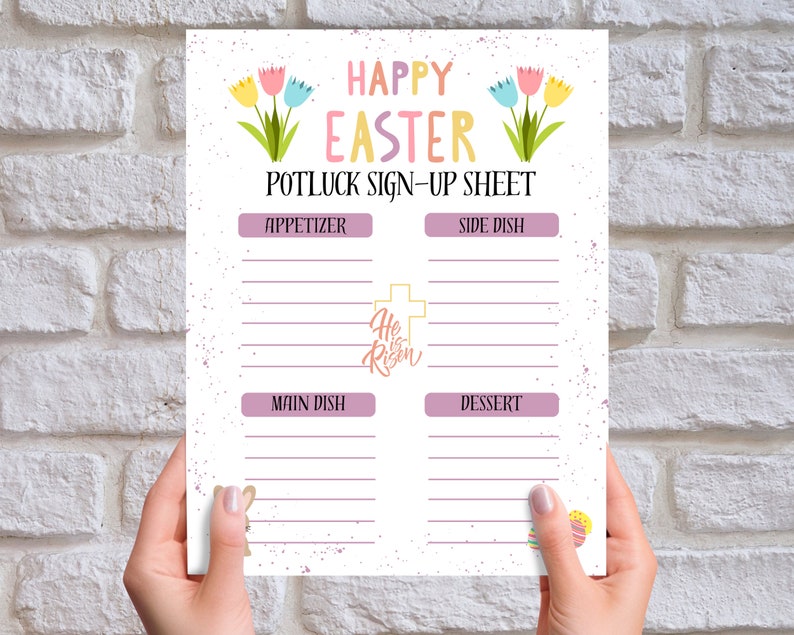 Easter Potluck Sign up Sheet, Potluck Sign up Form, Easter Party Menu ...