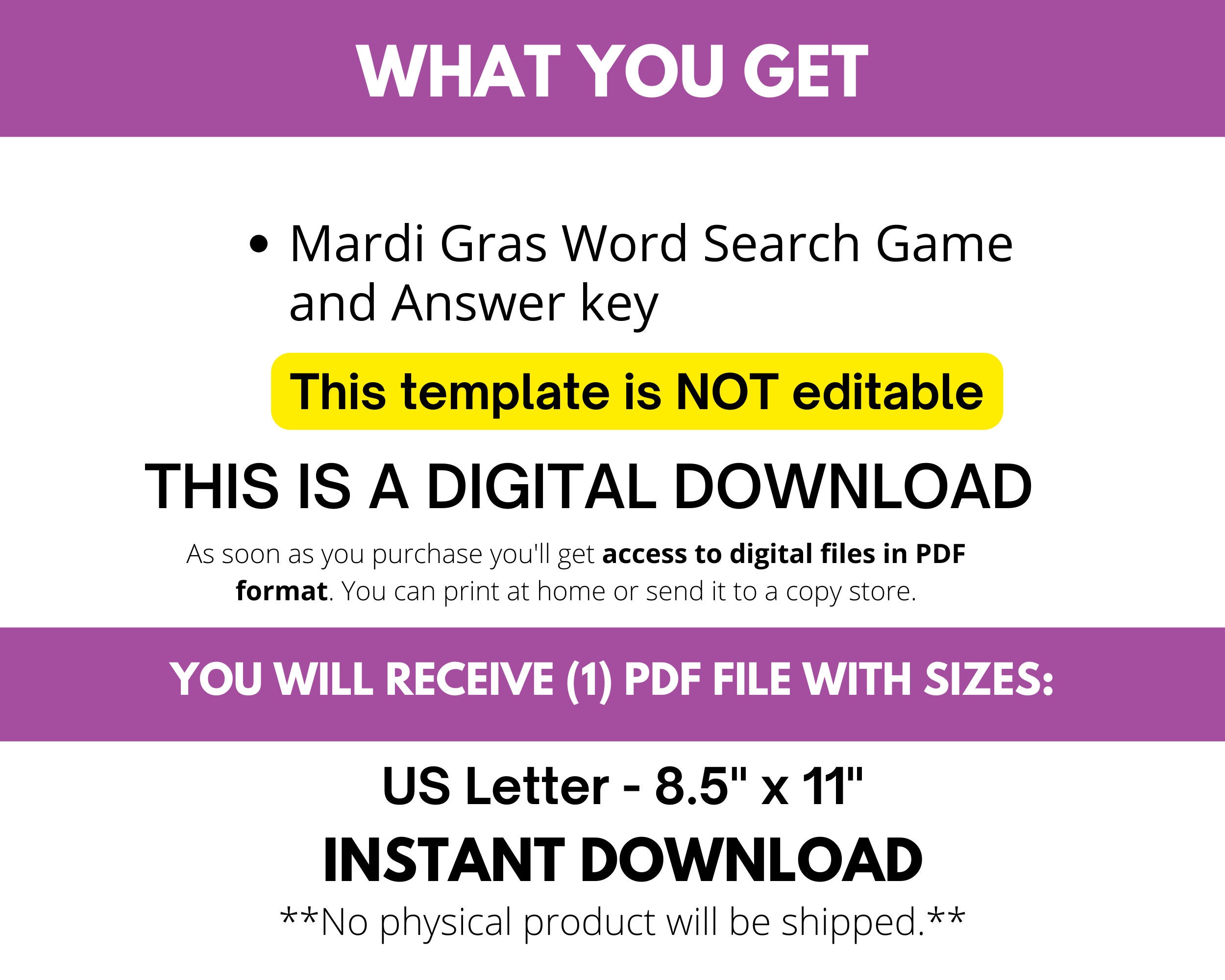 Mardi Gras Word Search, Fat Tuesday Party Game, New Orleans Word Game ...