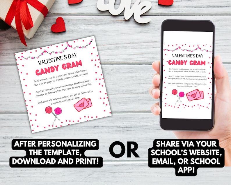 Editable Valentine's Day Candy Gram Flyer, Valentine School Fundraiser ...
