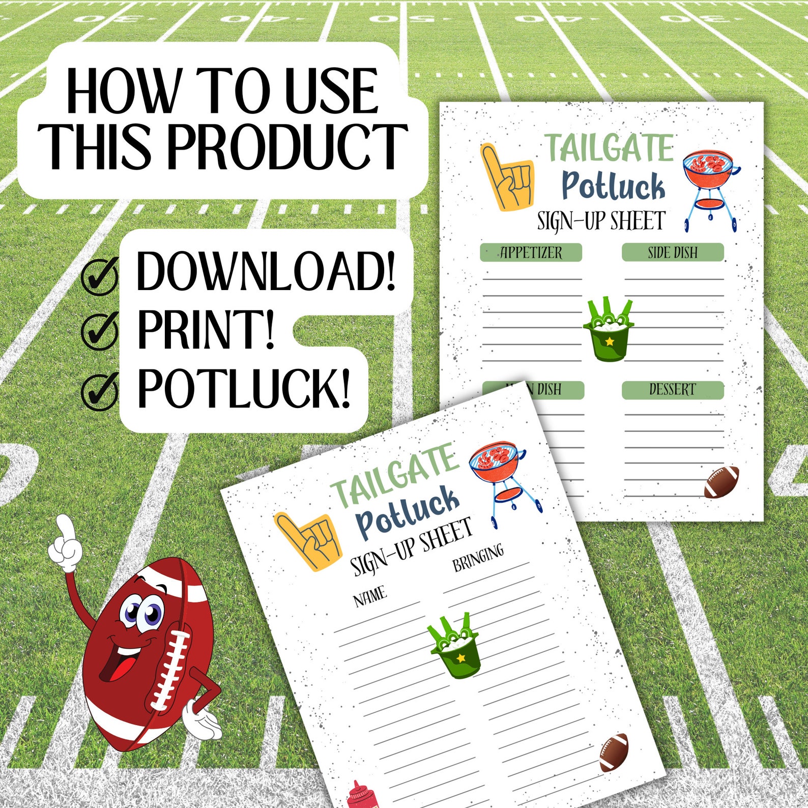 Tailgate Potluck Sign up Sheet, Potluck Sign up Form, Football Party ...