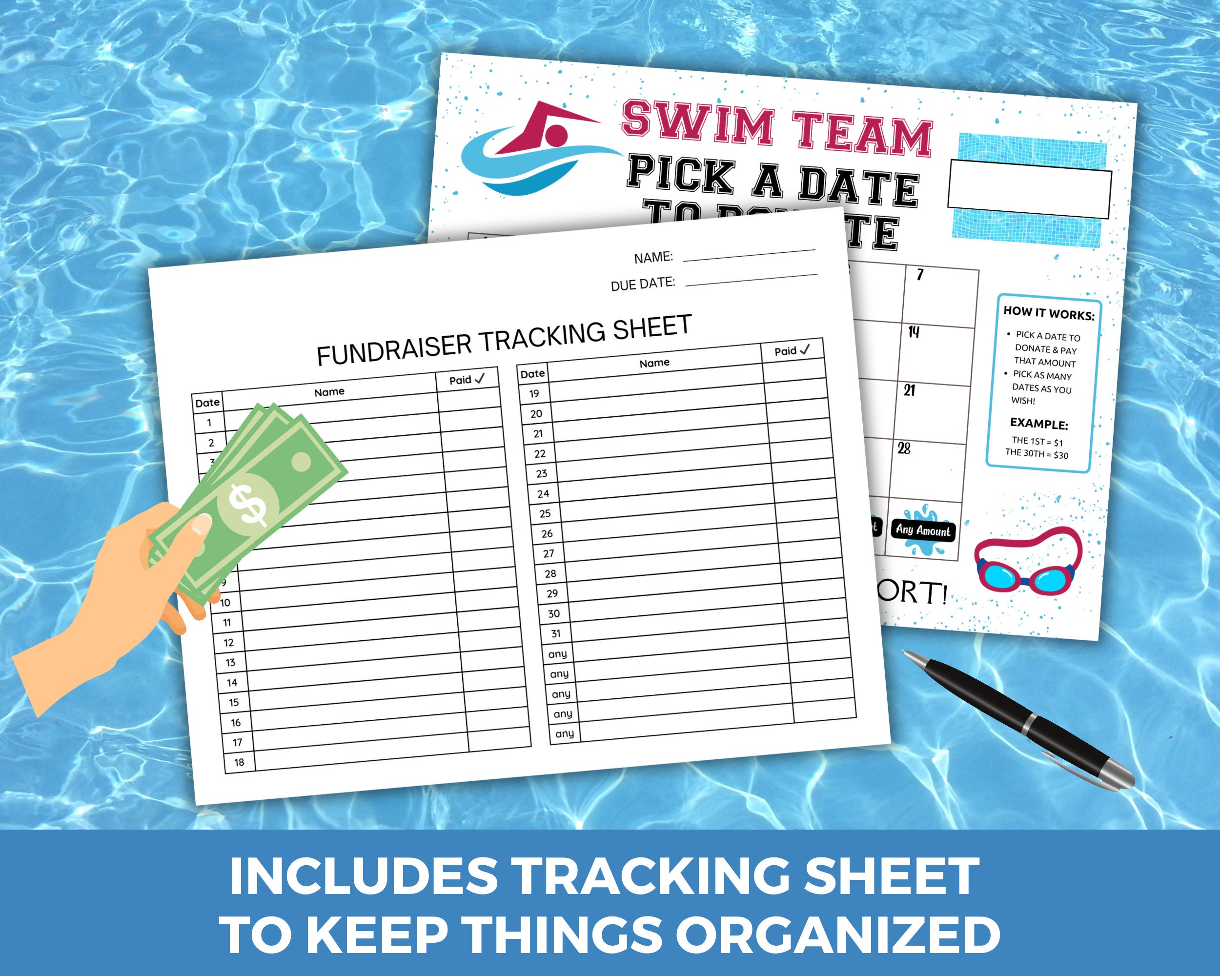 Swim Team Fundraiser Calendar, Pick a Date to Donate Calendar, Cash ...