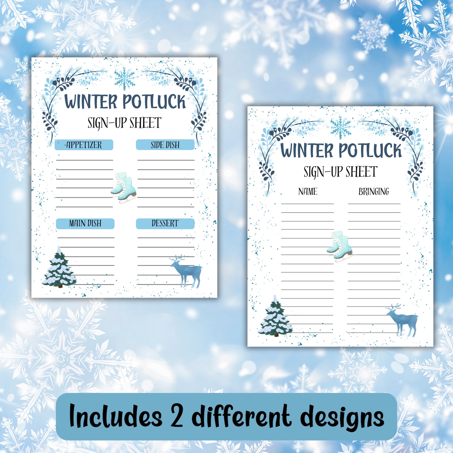 Winter Potluck Sign up Sheet, Winter Sign up Form, Potluck Sign up Form ...