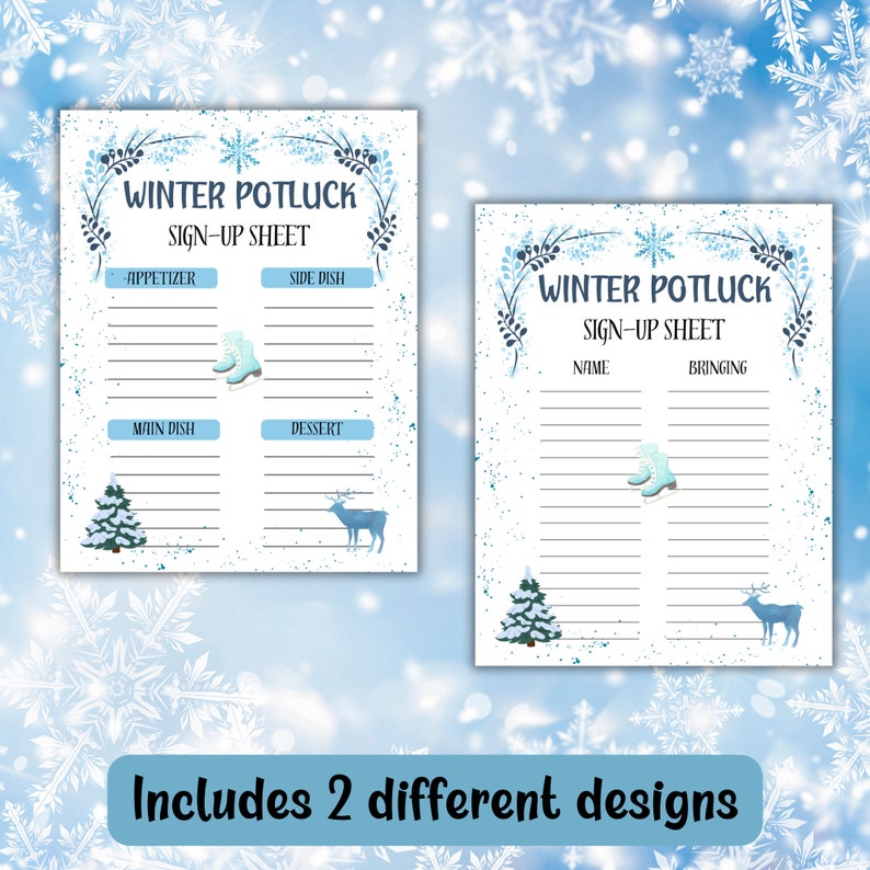 Winter Potluck Sign up Sheet, Winter Sign up Form, Potluck Sign up Form ...