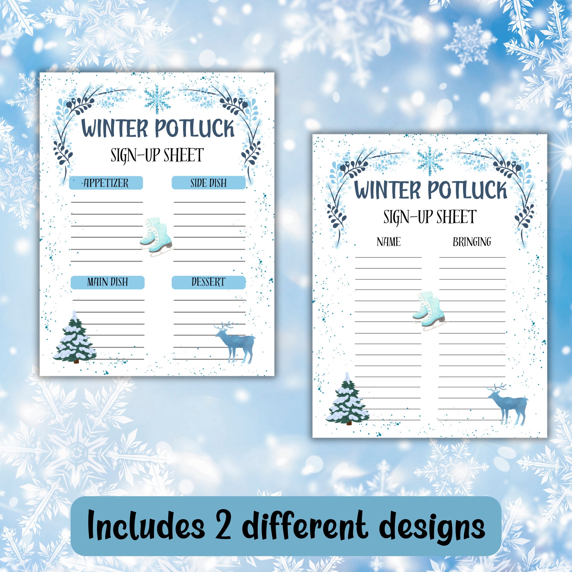 Winter Potluck Sign up Sheet, Winter Sign up Form, Potluck Sign up Form ...