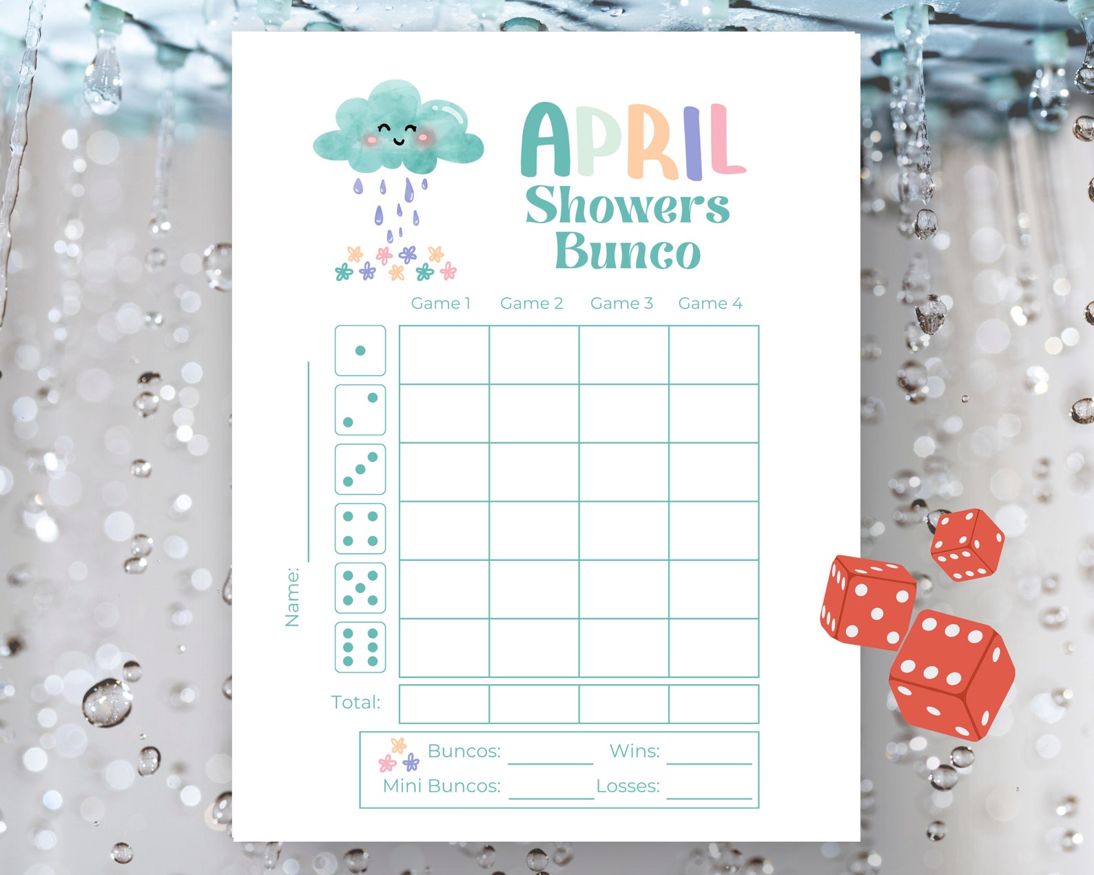 April Showers Bunco Score Sheets, April Bunco Sheets, April Bunco Game ...