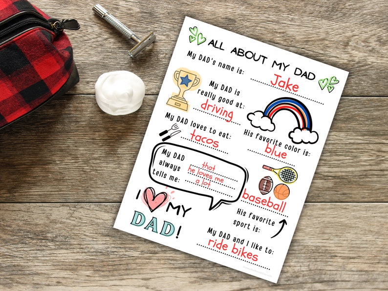All About My Dad Printable Kids Father's Day Printable - Etsy
