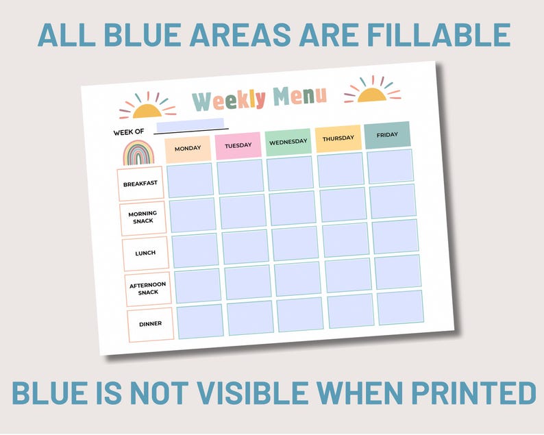 Home Daycare Weekly Menu Editable, Weekly Meal Planner, Preschool Menu ...