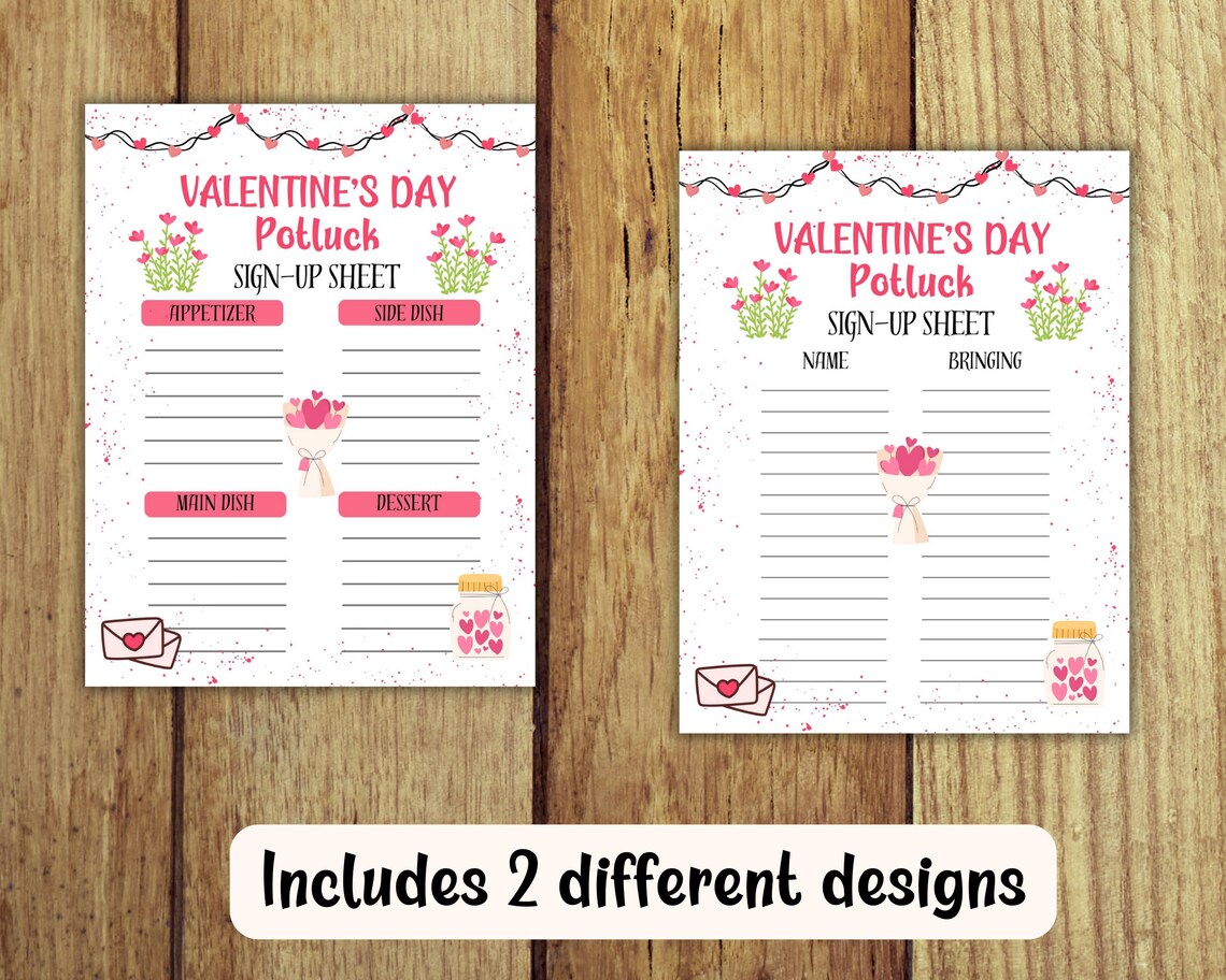 Valentines Day Potluck Sign up Sheet, Potluck Sign up Sheet, Potluck ...