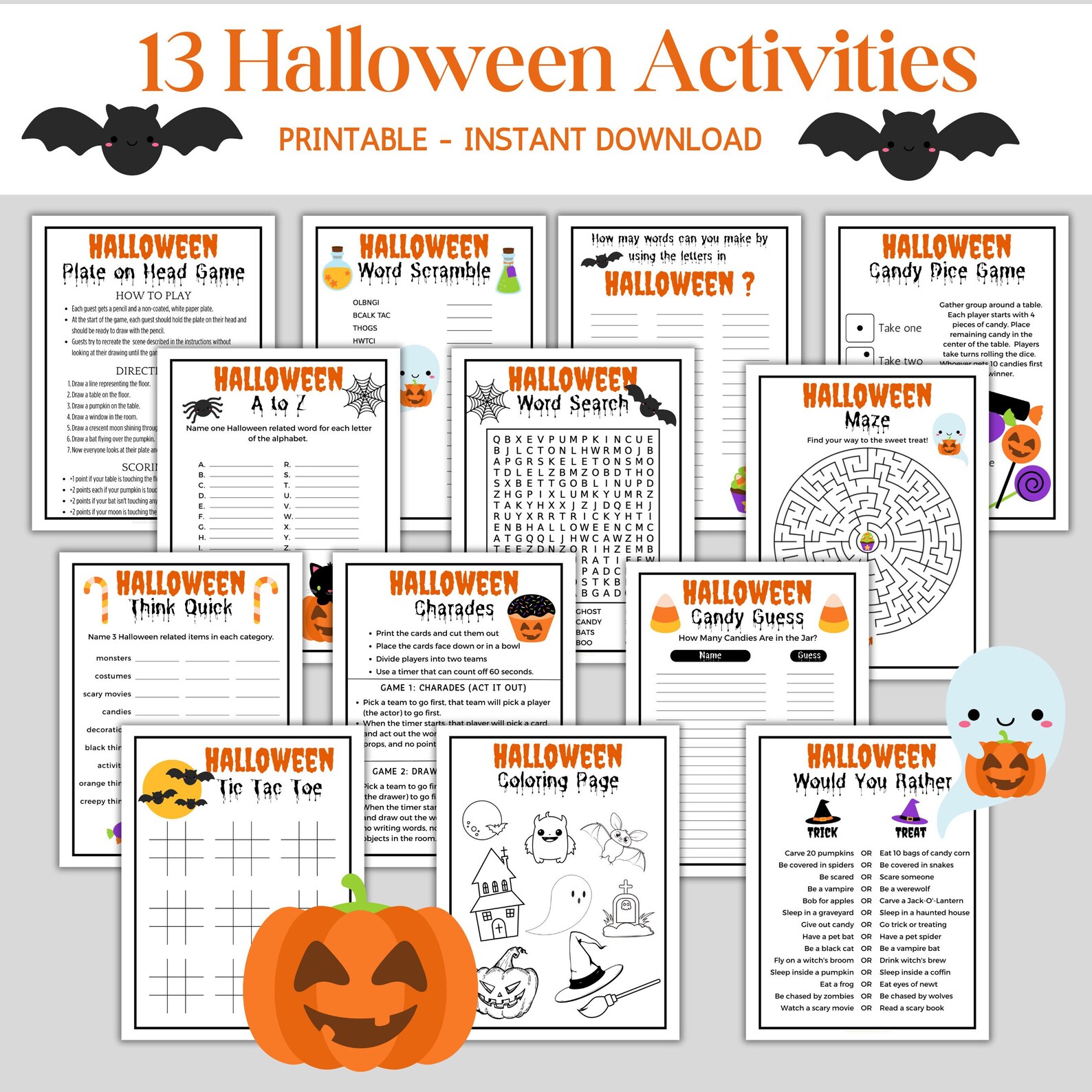 Halloween Printable 13 Game Bundle | Halloween Party Games | Halloween ...