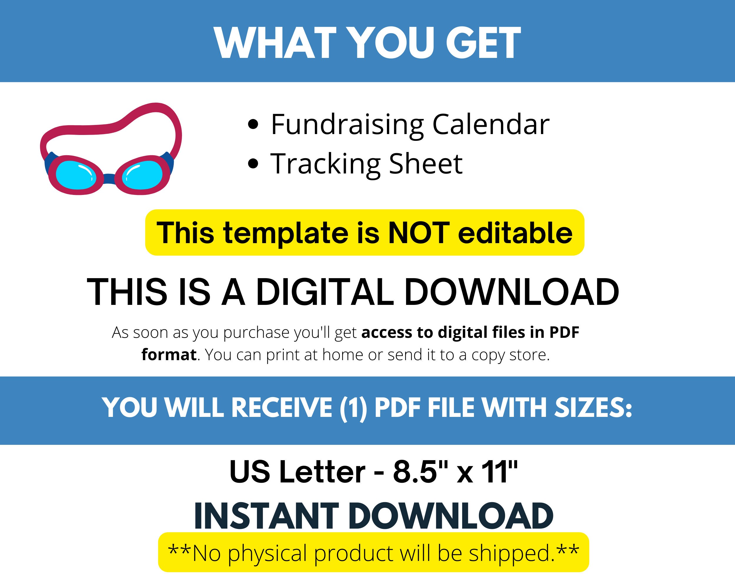 Swim Team Fundraiser Calendar, Pick a Date to Donate Calendar, Cash ...