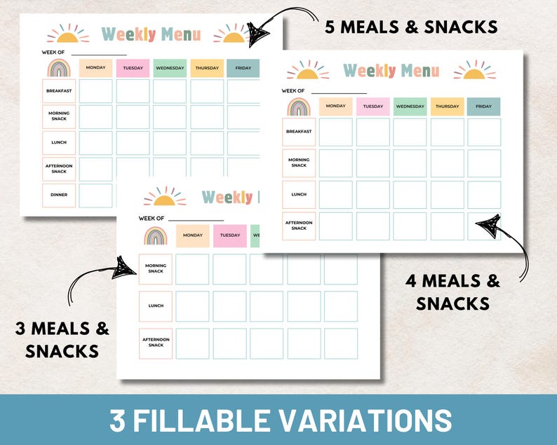Home Daycare Weekly Menu Editable, Weekly Meal Planner, Preschool Menu ...