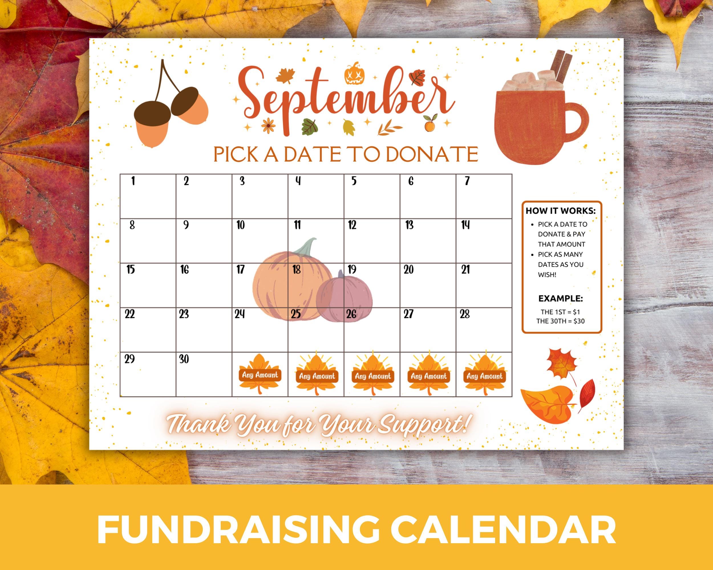 Pick a Date Donation Calendar, Pick a Date to Donate, Cash Calendar ...