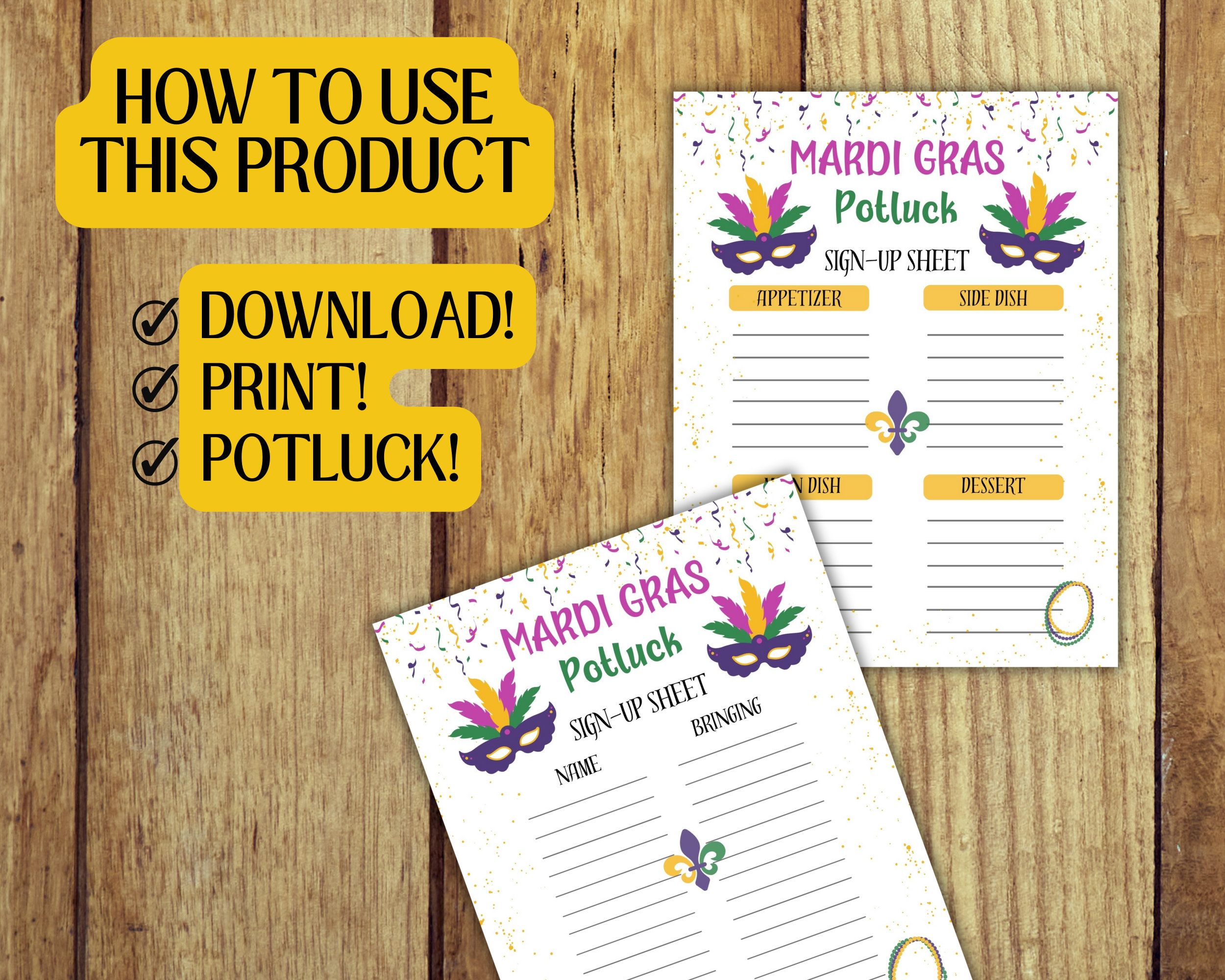 Mardi Gras Potluck Sign up Sheet, Potluck Sign up Sheet, Potluck Sign ...