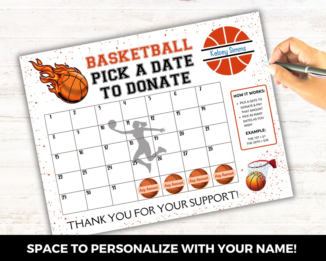 Girls Basketball Fundraiser Calendar, Pick a Date to Donate Calendar ...
