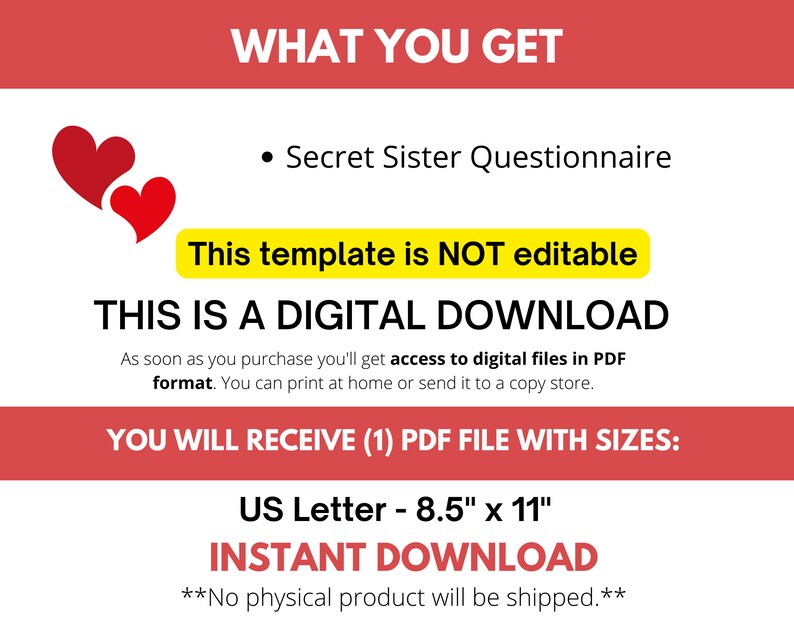 Secret Sister Gift Survey, Printable Secret Sister Form, Secret Sister ...