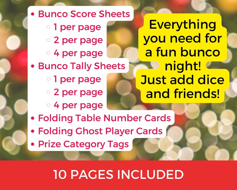Christmas Bunco Game, Holiday Printable Bunco Score Cards, Christmas ...