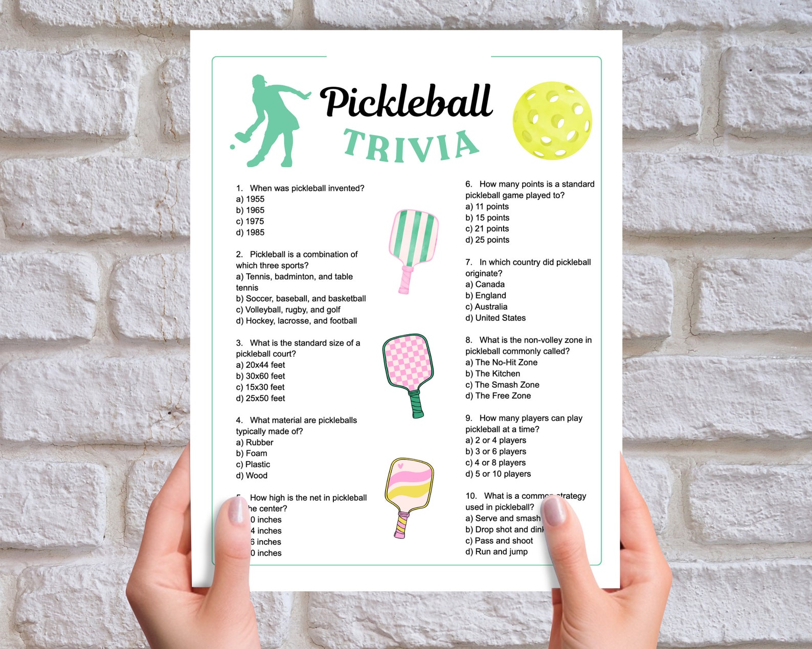 Pickleball Trivia Game, Pickleball Quiz, Pickleball Party, Fun ...