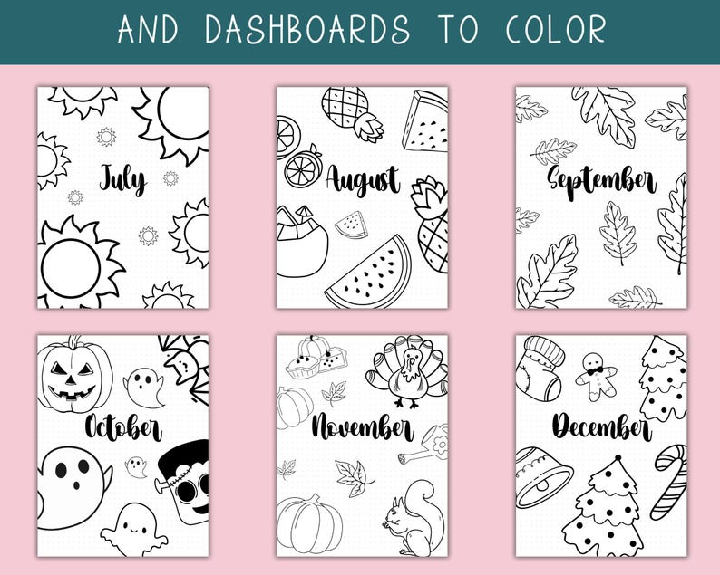 12 Monthly Cover Pages, Bullet Journal Month Themed Cover Page, Journal ...