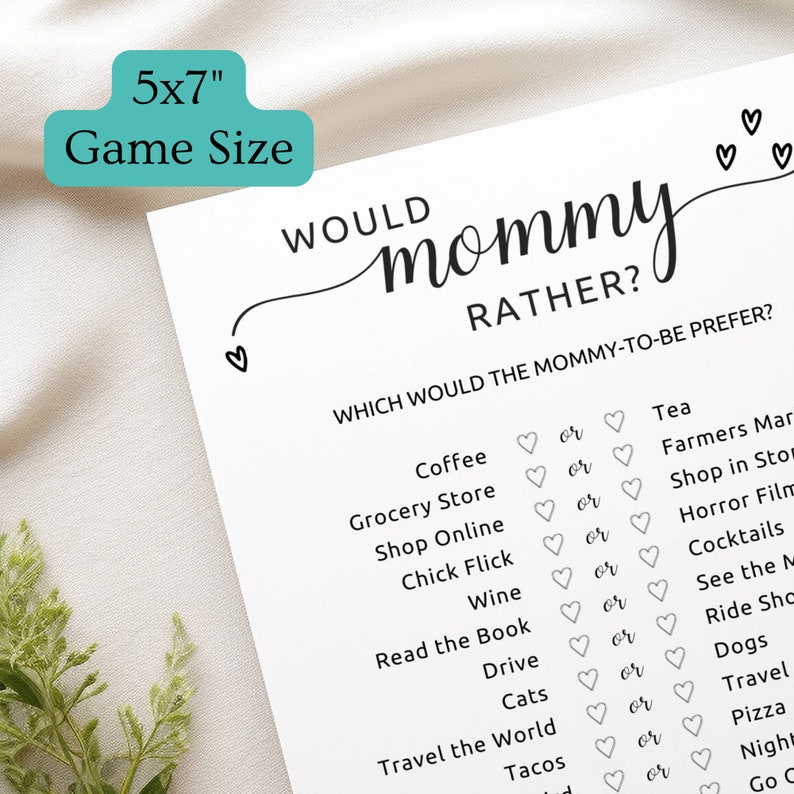 Baby Shower Icebreaker, Would Mommy Rather Baby Shower Game, Would She ...
