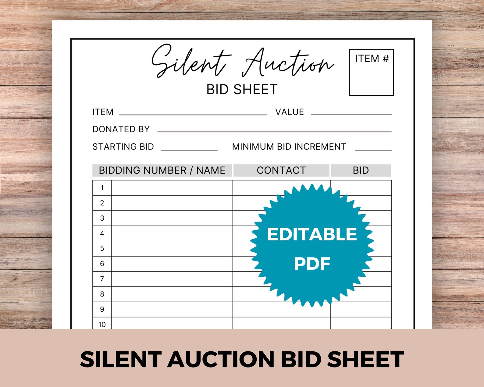 Editable Silent Auction Bid Sheet, Silent Auction Sign up Sheet, Silent ...