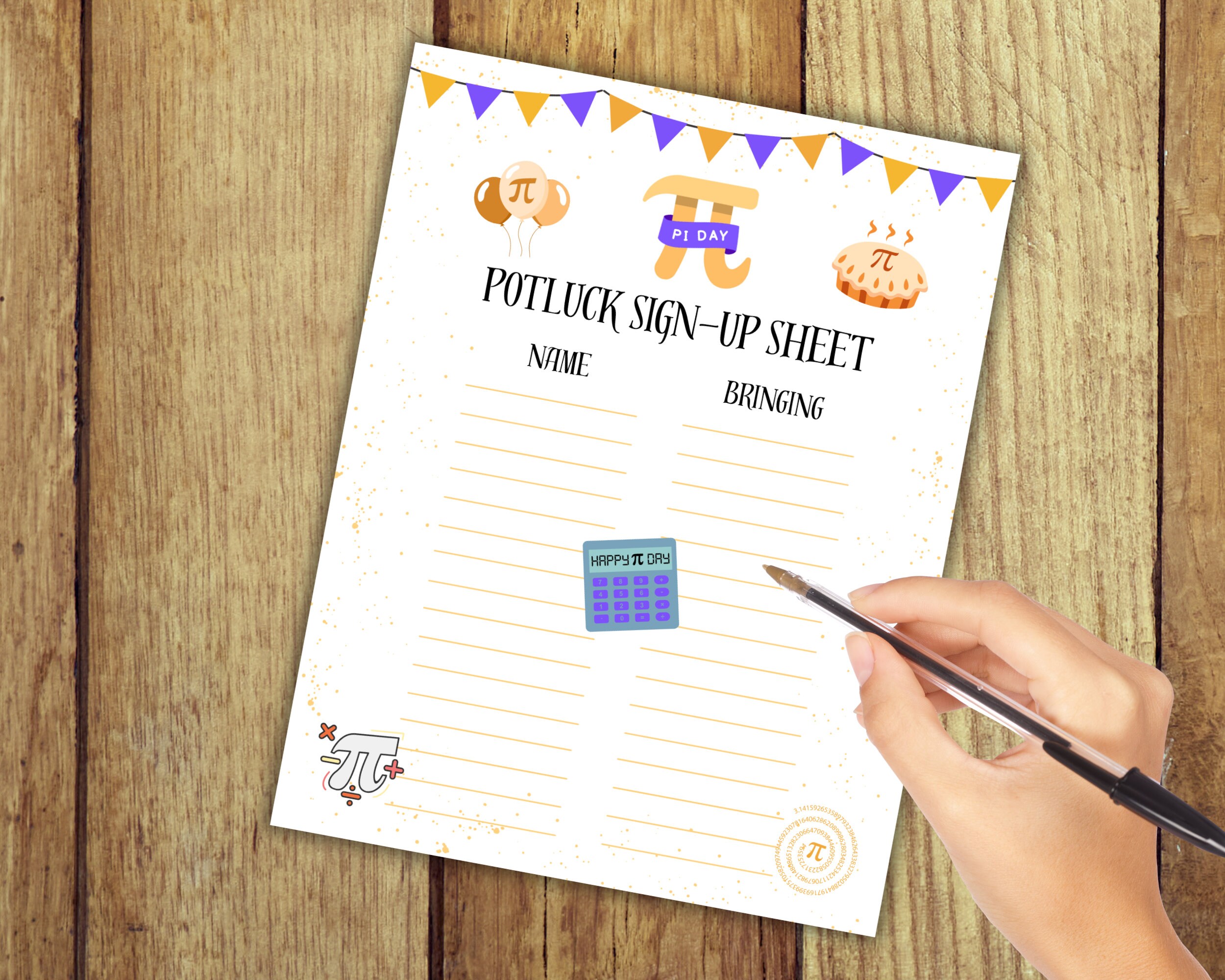 Pi Day Potluck Sign up Sheet, Pi Day Printable Potluck Sign up Form, Pi ...
