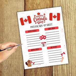 Canada Day Potluck Sign up Sheet, Canada Day Menu Sign up Form, Canada ...