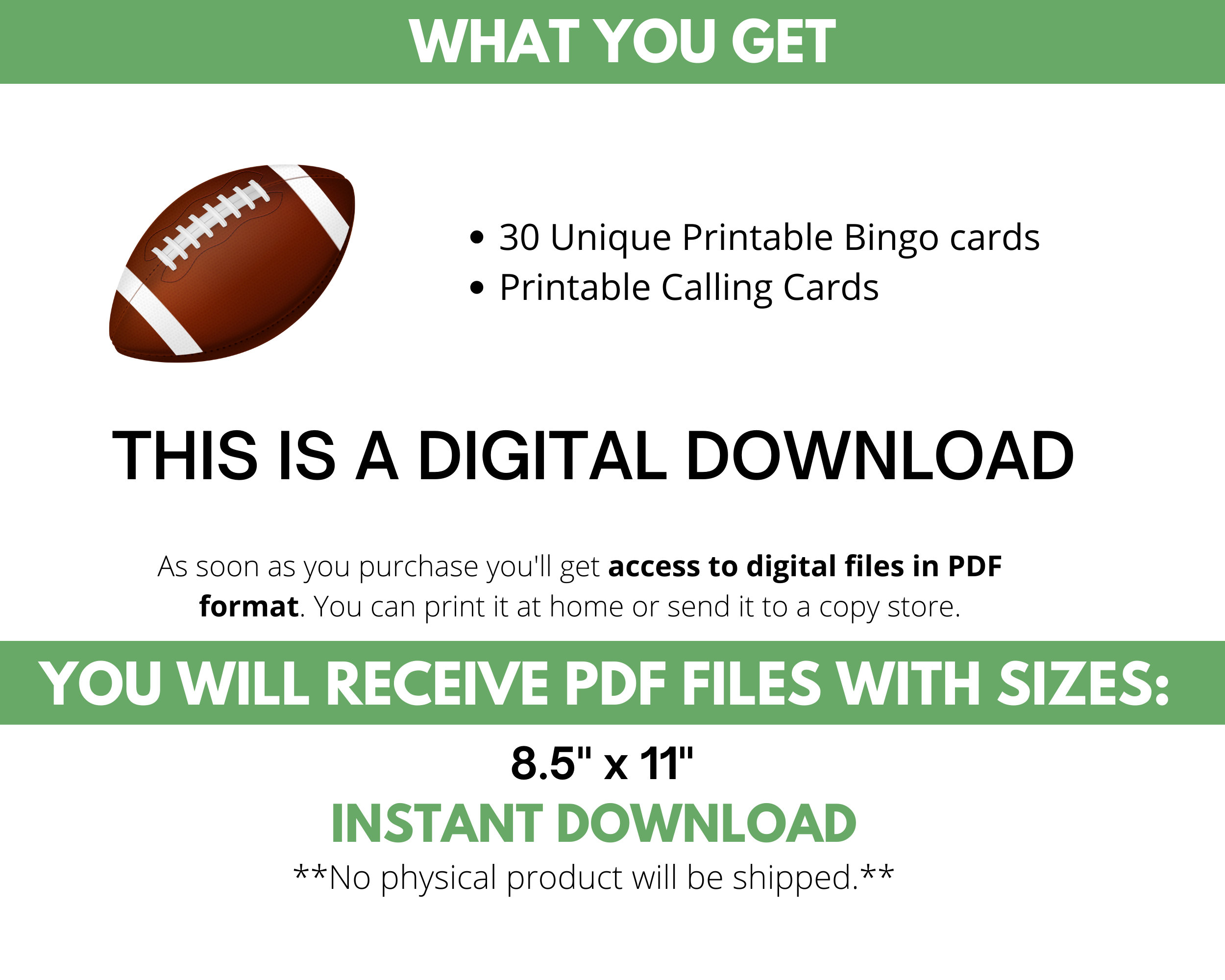 Football Bingo Cards, Football Party Game, Watch Party Game, Big Game ...