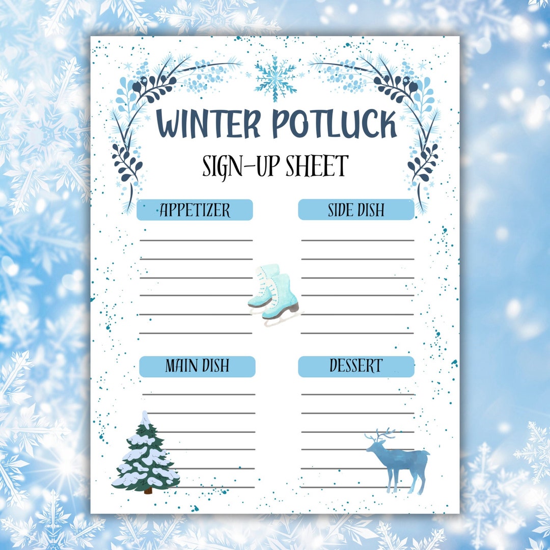 Winter Potluck Sign up Sheet, Winter Sign up Form, Potluck Sign up Form ...