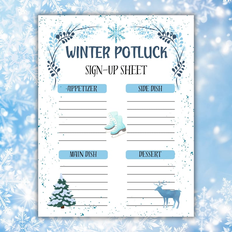 Winter Potluck Sign up Sheet, Winter Sign up Form, Potluck Sign up Form ...