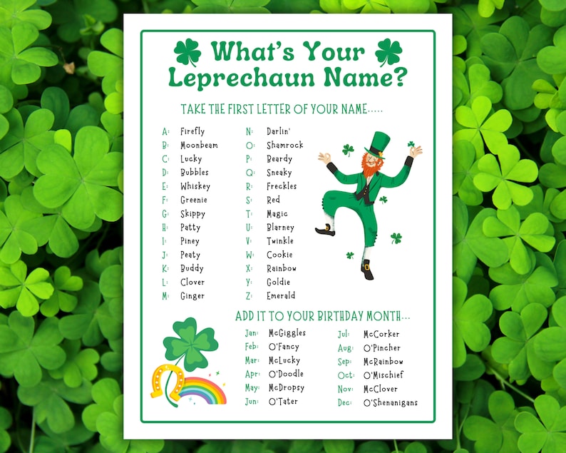 Leprechaun Name Game, What's Your Leprechaun Name, St. Patrick's Day ...