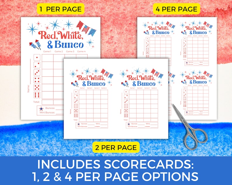 4th of July Bunco Score Sheets, July Bunco Score Cards, Patriotic Bunco ...
