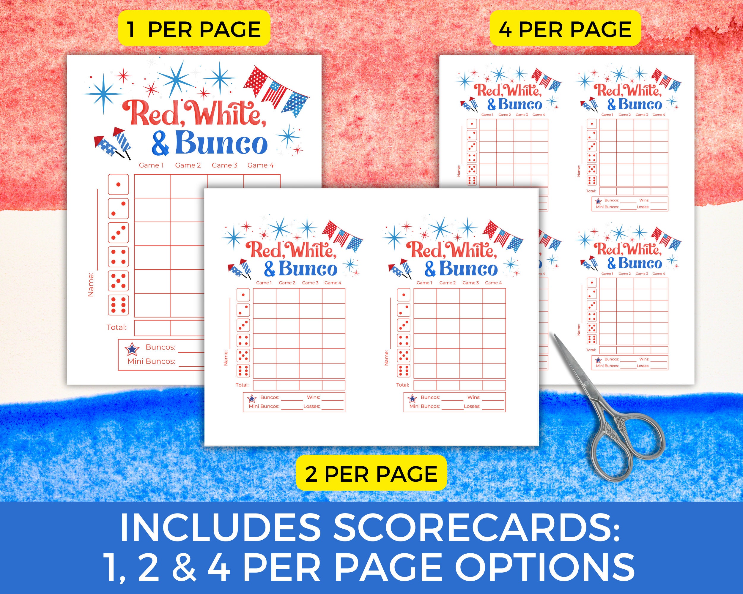 4th of July Bunco Score Sheets, July Bunco Score Cards, Patriotic Bunco ...