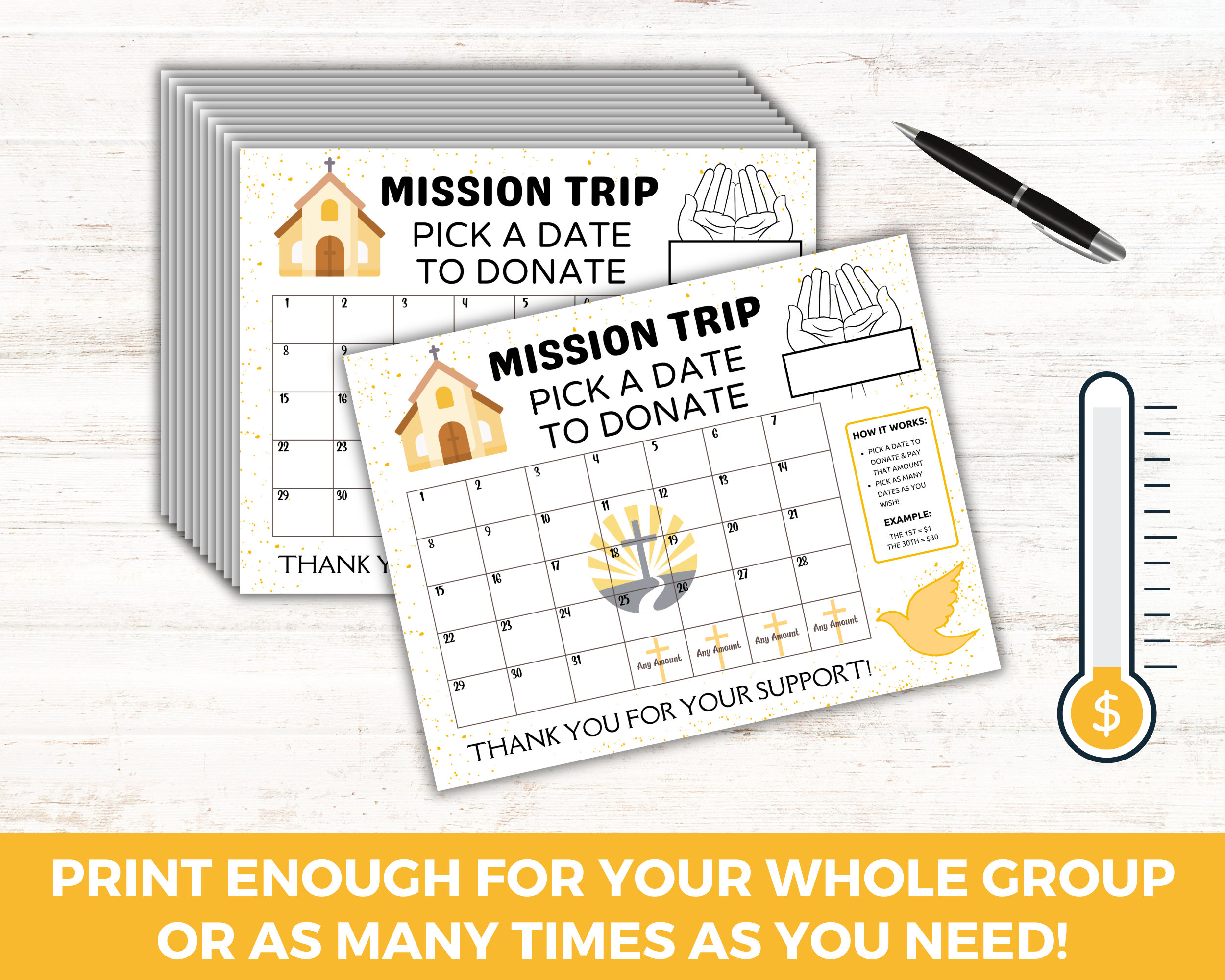 Mission Trip Fundraiser Calendar, Pick a Date to Donate Calendar, Cash ...