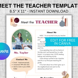 Meet the Teacher Editable Template, Canva Template, Back to School ...