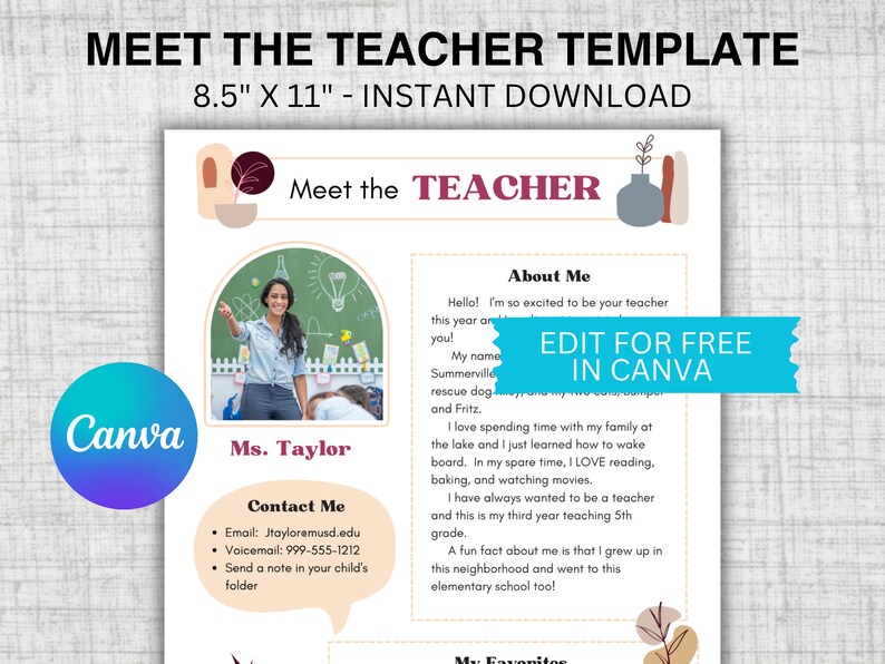 Meet the Teacher Editable Template, Canva Template, Back to School ...