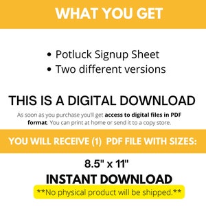 Church Potluck Sign up Sheet, Church Sign up Form, Potluck Sign up Form, Fellowship Potluck Sign ...