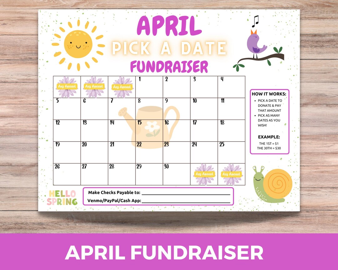 2026 April Fundraising Calendar, Pick a Date Donation Calendar, PTA PTO ...