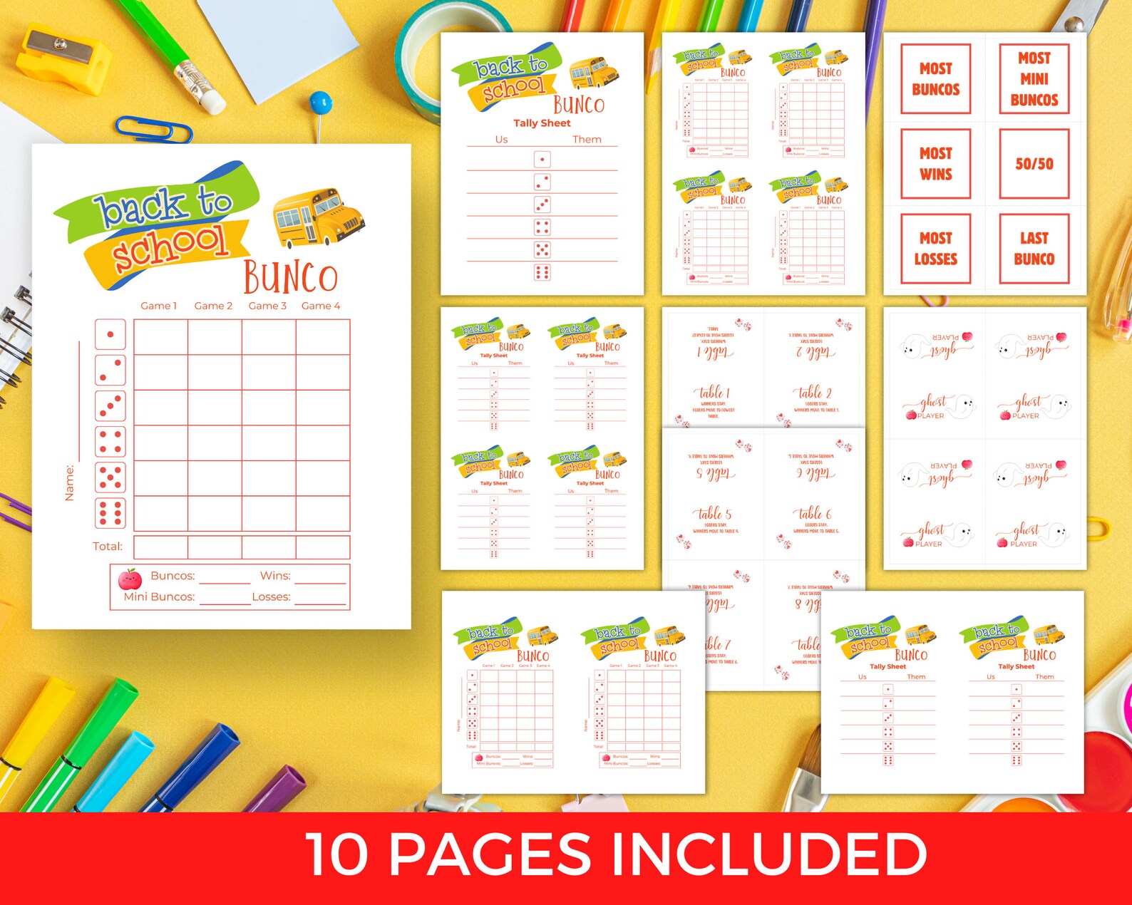 Back to School Bunco Score Sheets, School Days Bunco Score Cards ...
