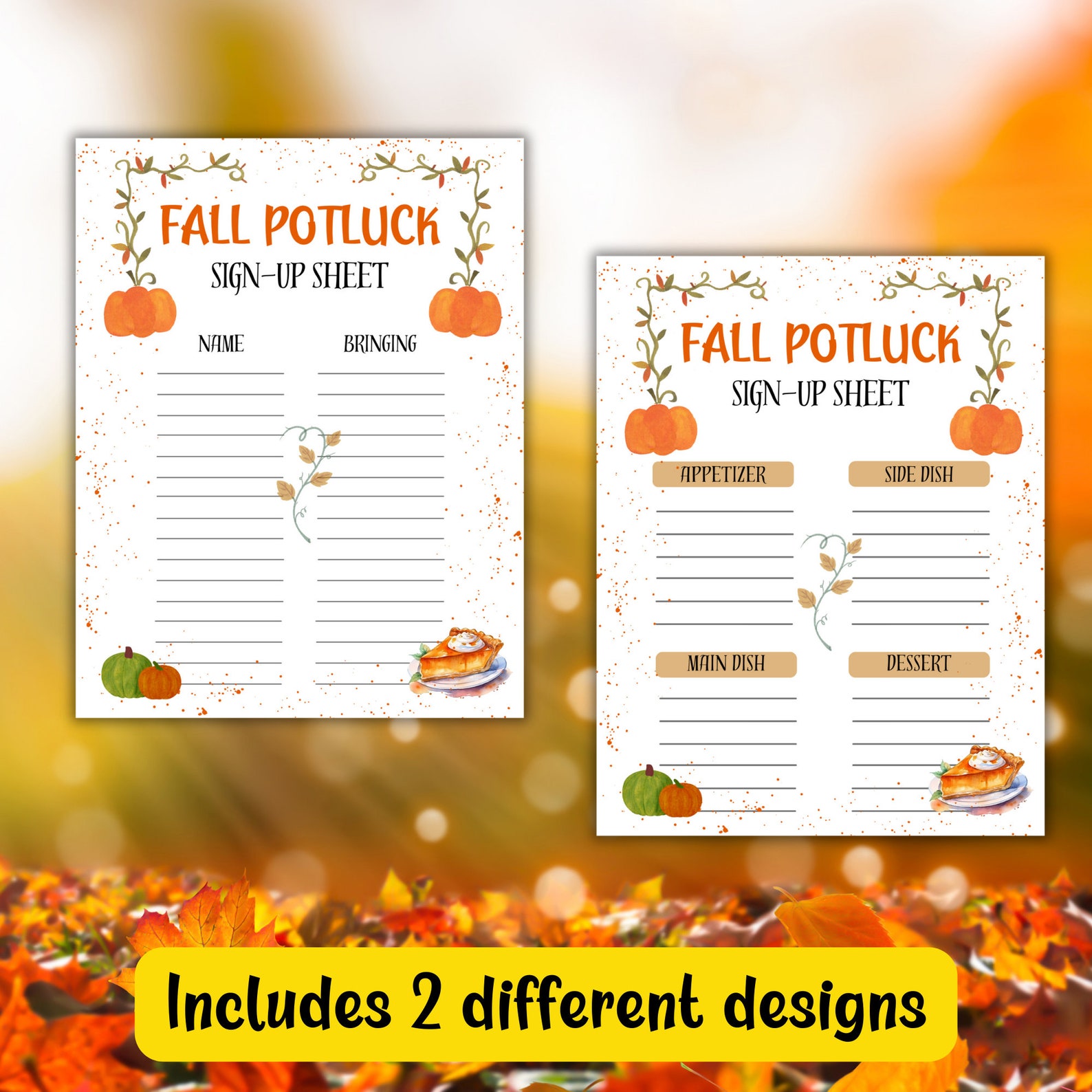 Fall Potluck Sign up Sheet, Fall Fest Sign up Sheet, Potluck Sign up ...