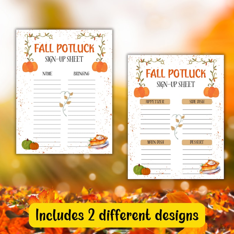 Fall Potluck Sign up Sheet, Fall Fest Sign up Sheet, Potluck Sign up ...