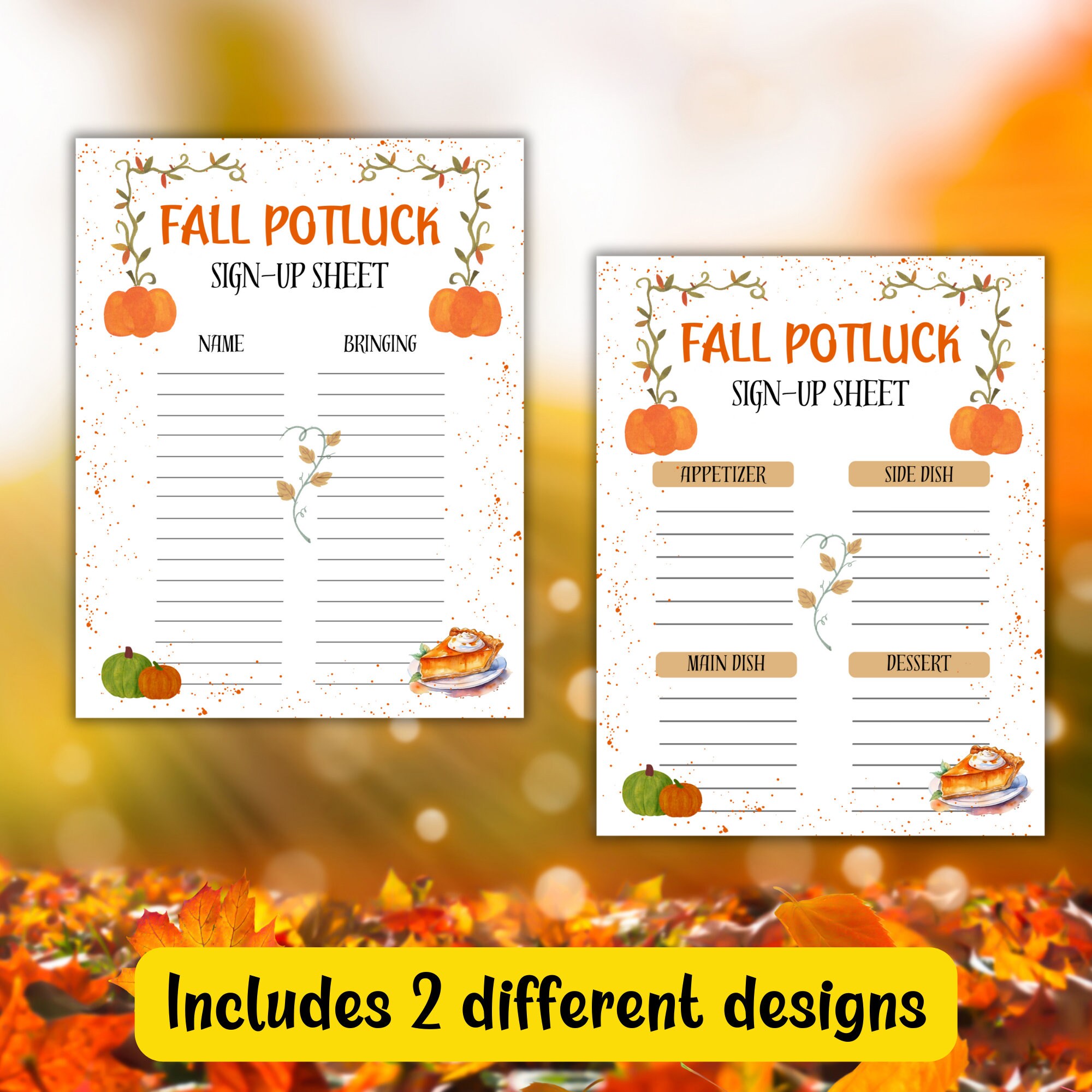 Fall Potluck Sign up Sheet, Fall Fest Sign up Sheet, Potluck Sign up ...