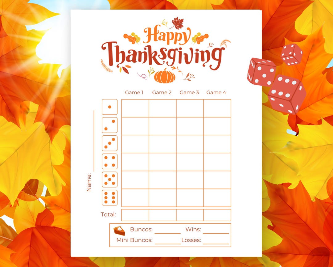 Thanksgiving Bunco Game, Fall Bunco Score Cards, Autumn Bunco Tally ...