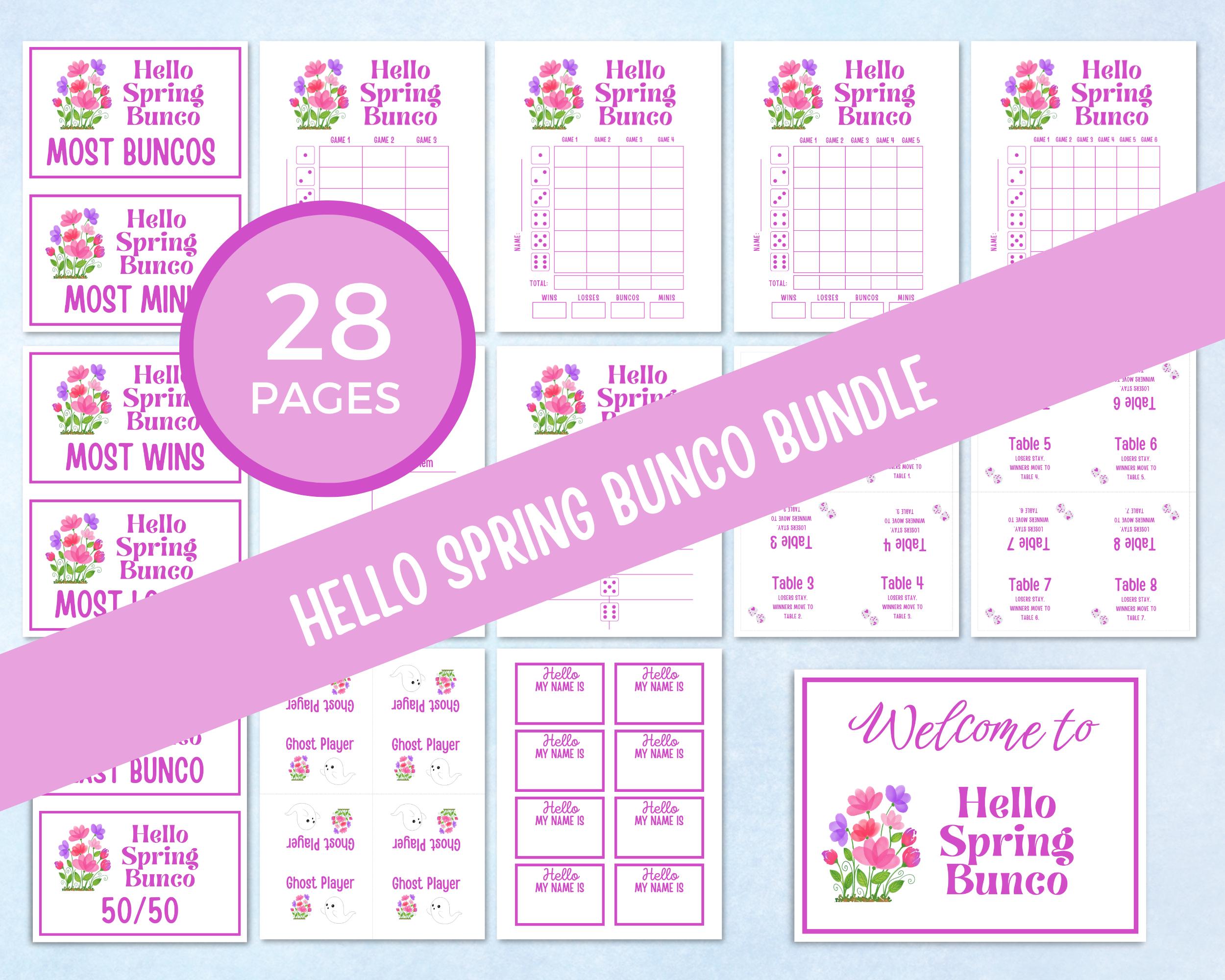 Spring Bunco Score Cards, April Bunco Tally Sheets, Hello Spring Table ...